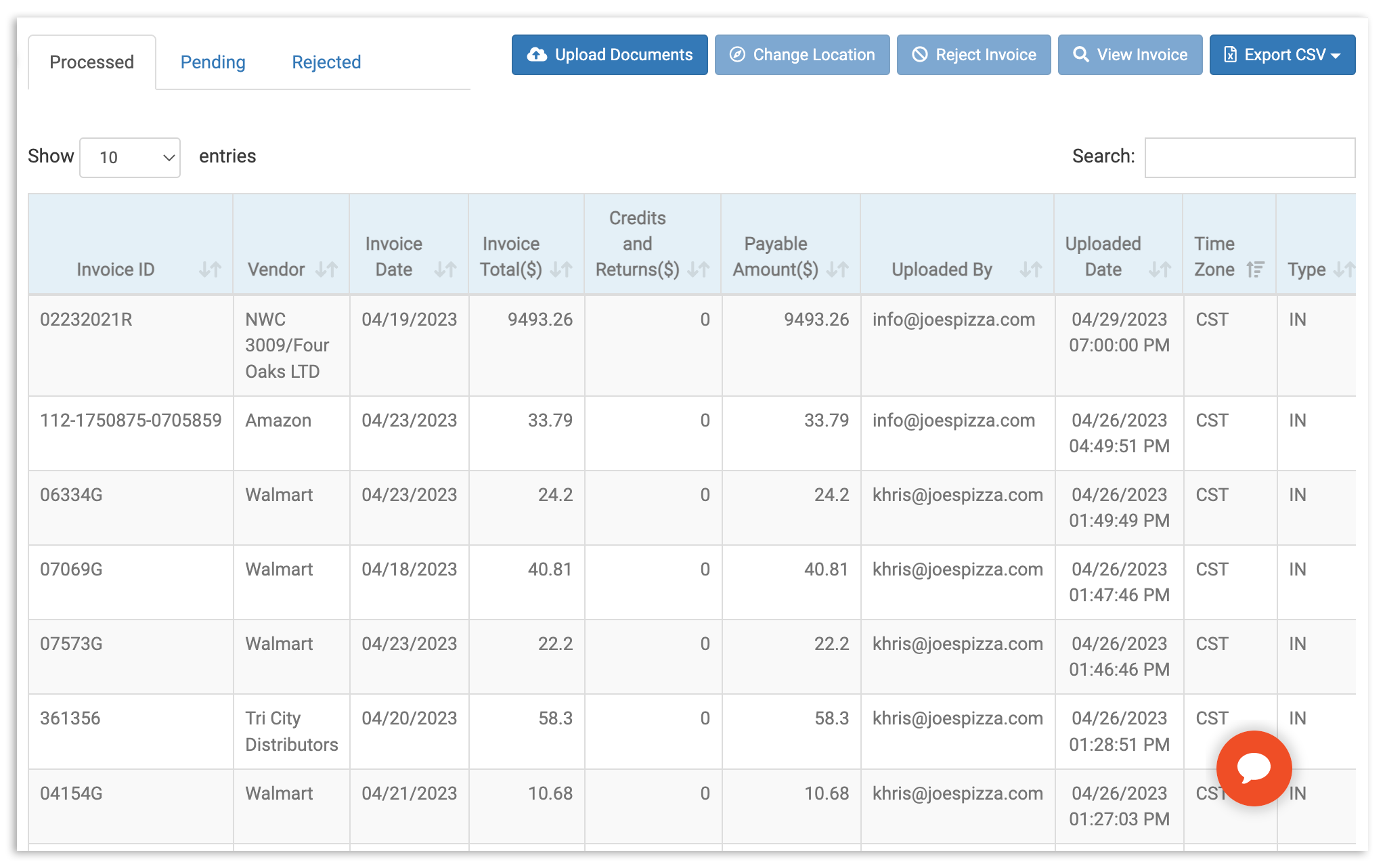 xtraCHEF: Invoices and Invoice Status