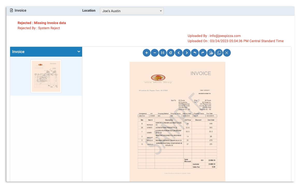 xtraCHEF: Invoices and Invoice Status