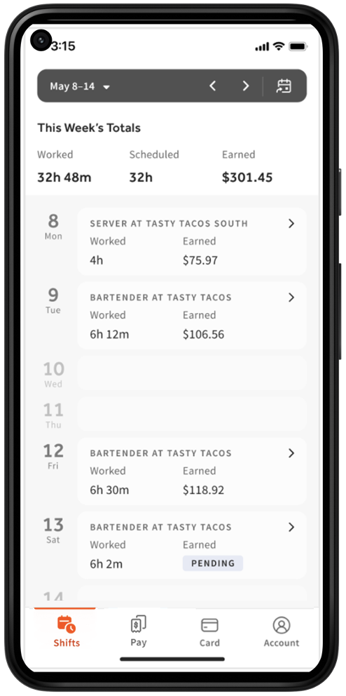The MyToast App: Shifts