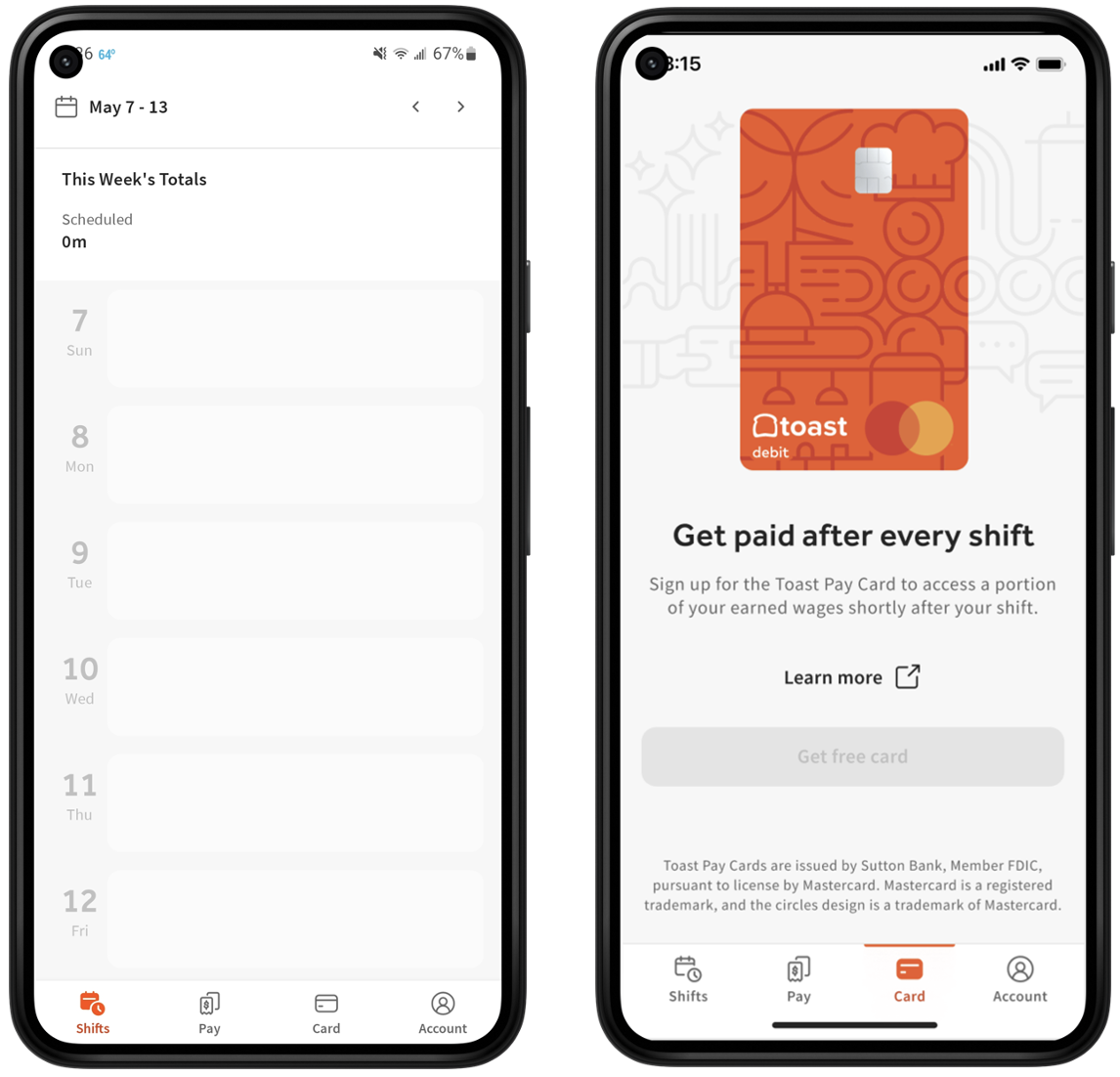 The MyToast App: Shifts