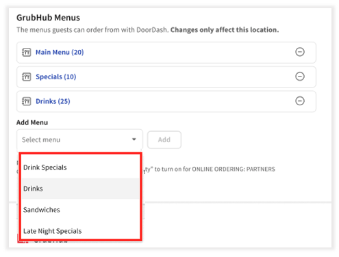Grubhub Third Party Ordering Configuration Page
