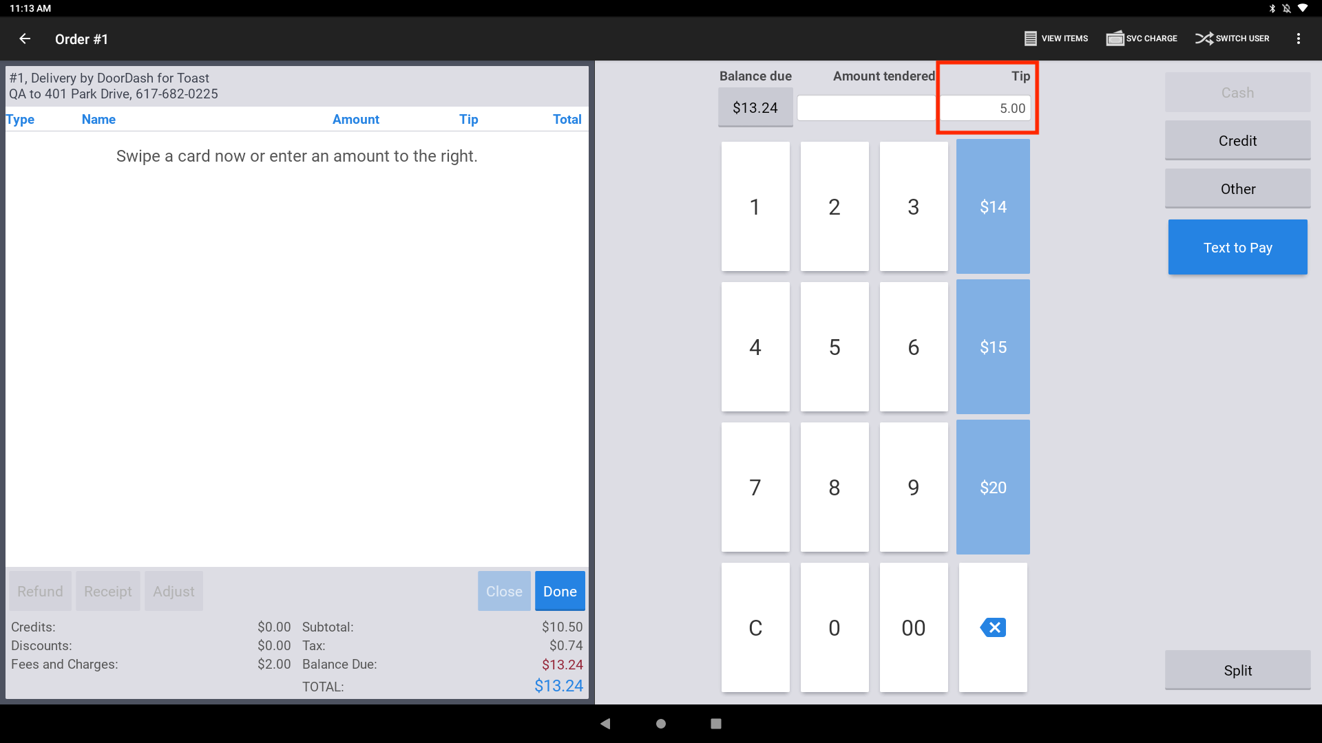 Toast Delivery Services Phone Order Tip Set Up