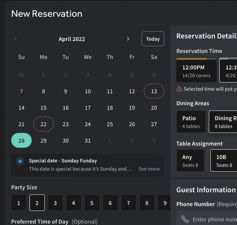 Toast Tables: Set Special Dates and Block Reservations