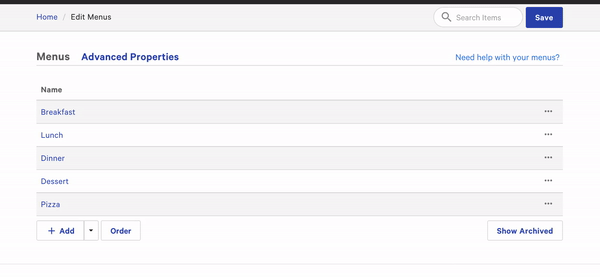 Menus, Menu Groups and Subgroups