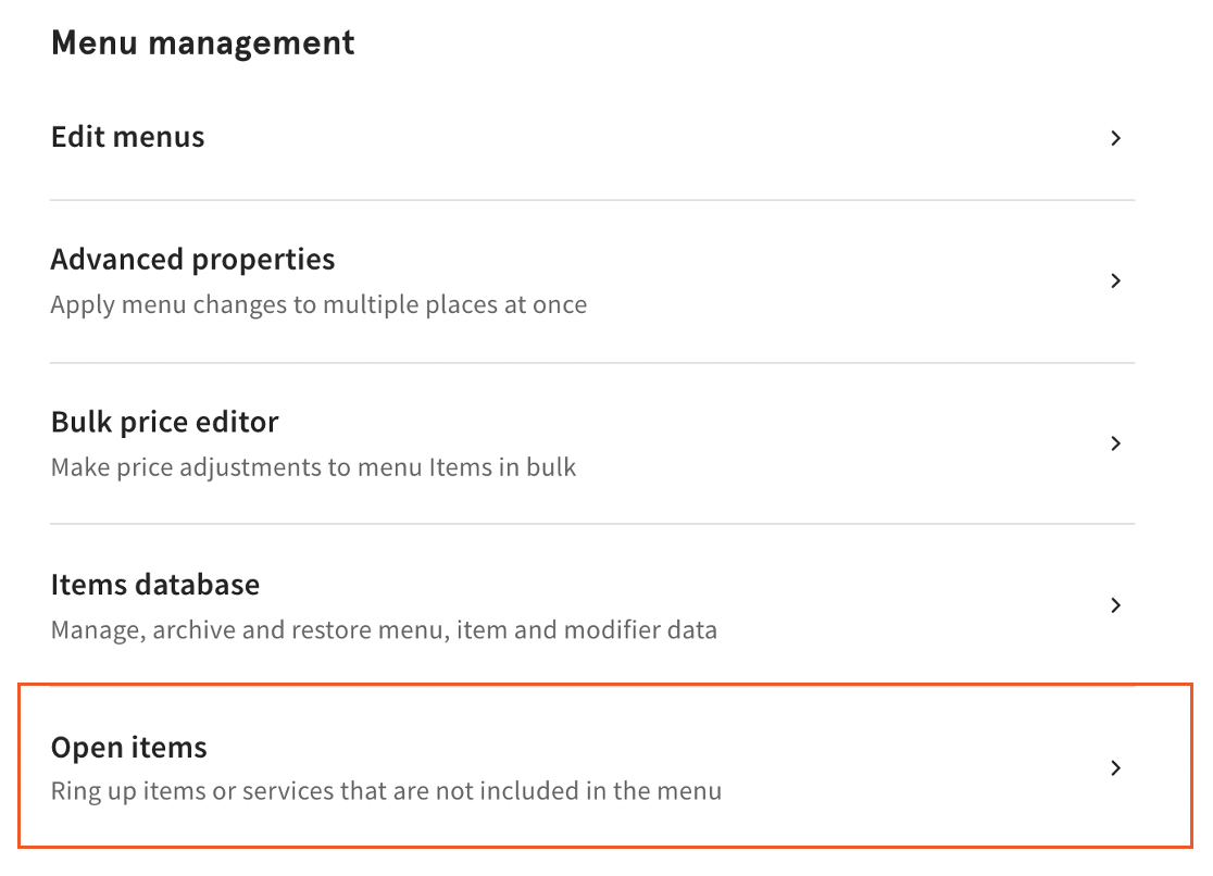 Creating an Open Item or Open Priced Menu Item
