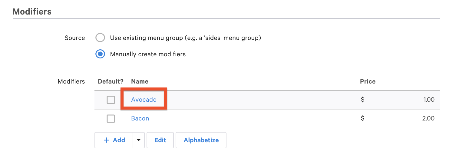 Modifier Groups and Modifier Options