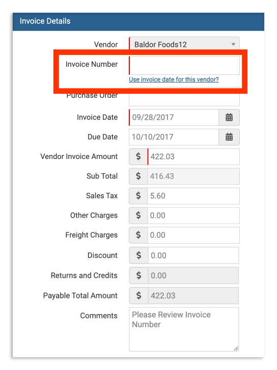 xtraCHEF Invoice Exceptions