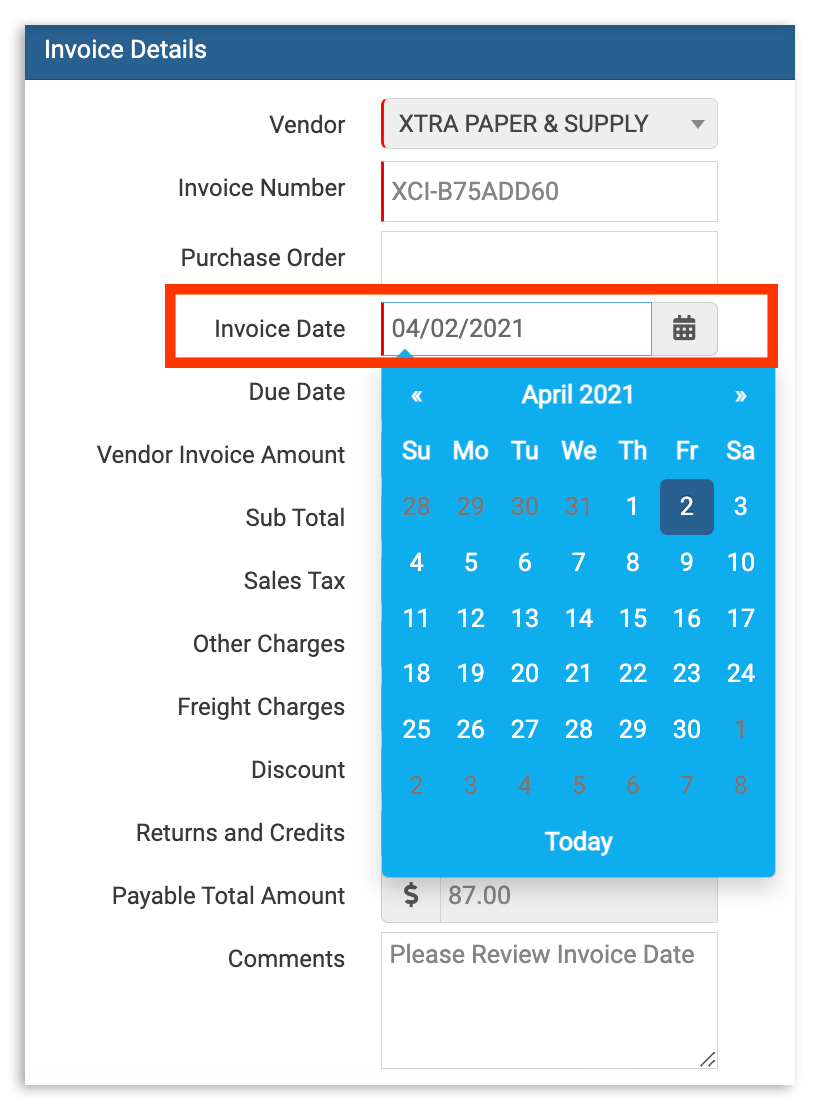 xtraCHEF Invoice Exceptions