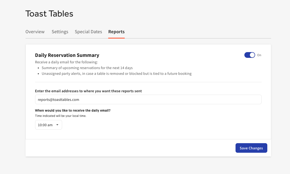 Toast Tables: Reports
