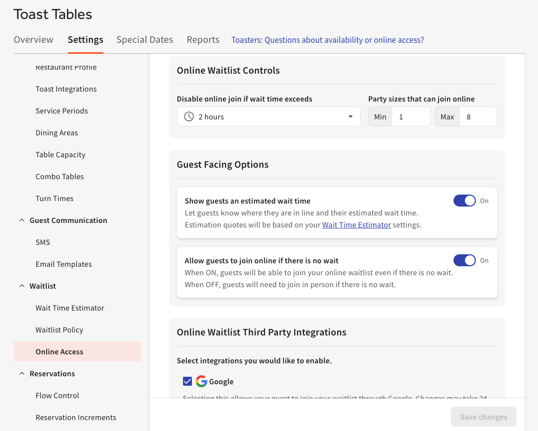 Get Started: Toast Tables