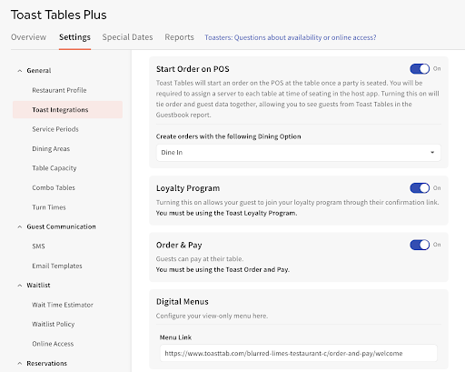 Get Started: Toast Tables