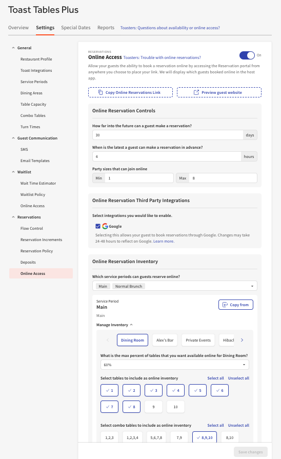 Get Started: Toast Tables