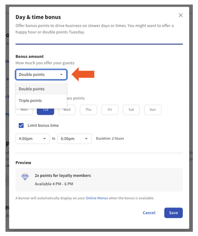 Set Up a Day and Time Bonus for Toast Loyalty