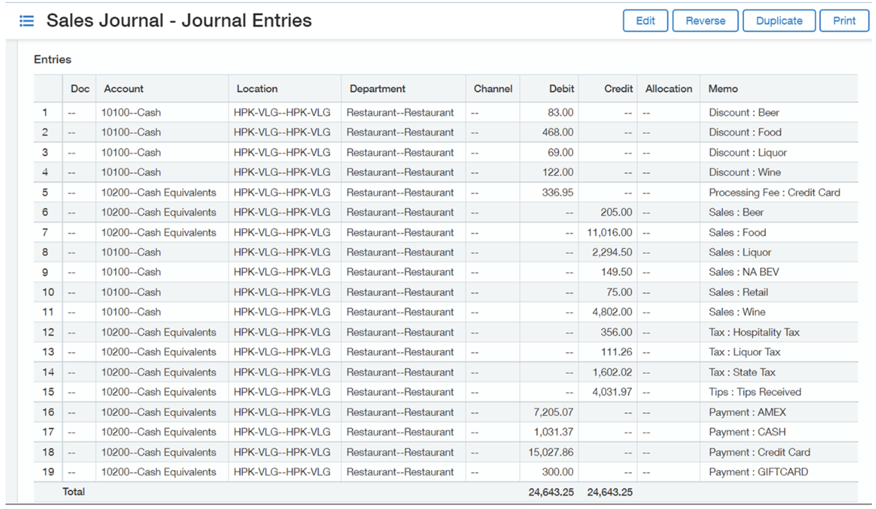 xtraCHEF: Sync Sales Journal Entries to Intacct
