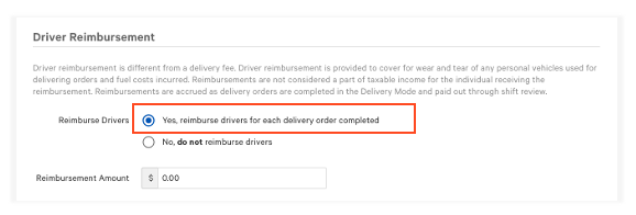 Configure Delivery Reimbursement
