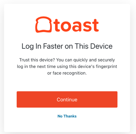 Log in to Toast Web with Biometrics