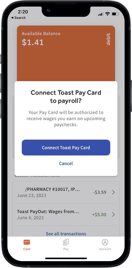 La app MyToast: Tarjeta
