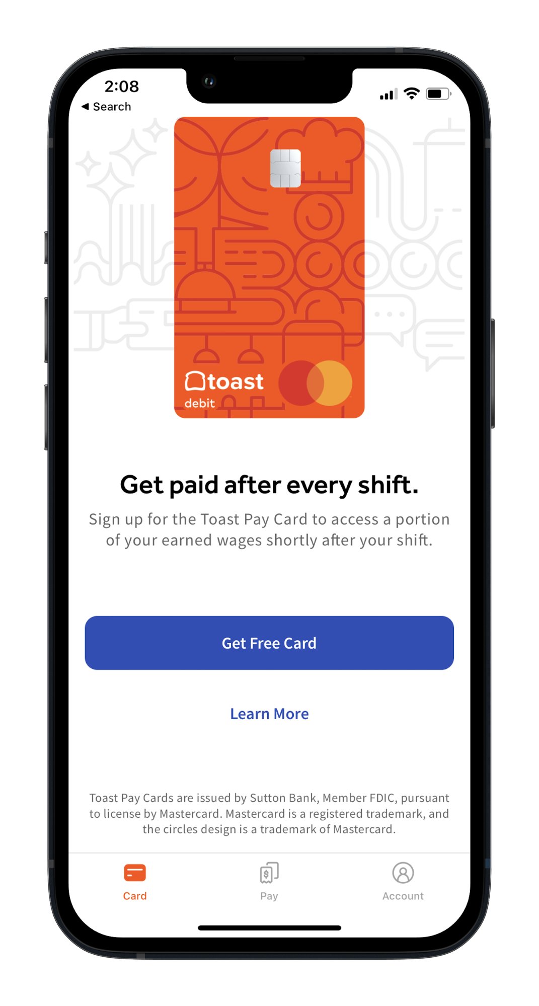 La app MyToast: Tarjeta