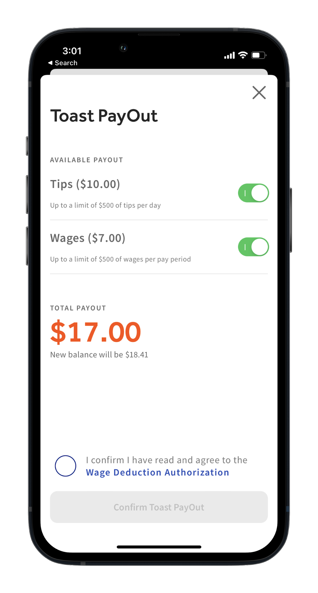 La app MyToast: Tarjeta