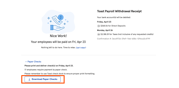 Toast Payroll: Self-Printed Paycheck Delivery
