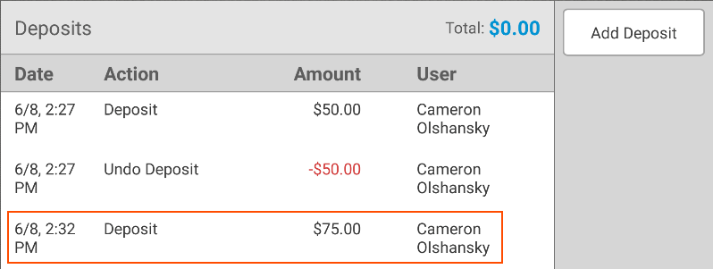 Deposits: Adding Actual Cash Amounts