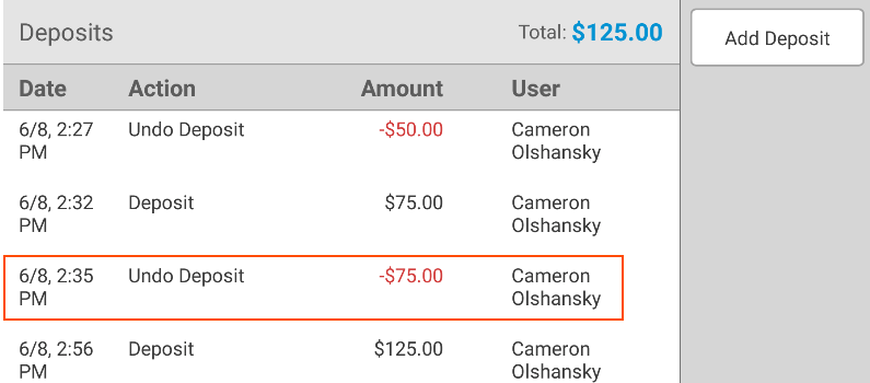 Deposits: Adding Actual Cash Amounts