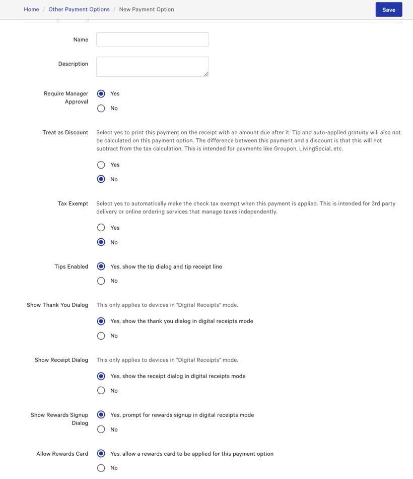 Setting Up Other Payment Options