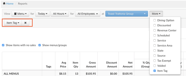 Use Menu Item Tags to Maximize Reporting