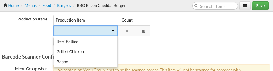 Production Item Count