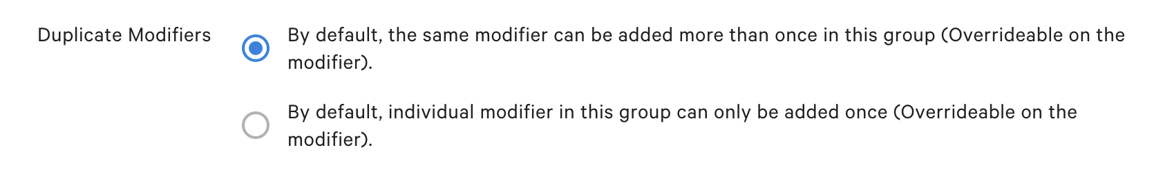 Duplicate Modifiers in Online Ordering