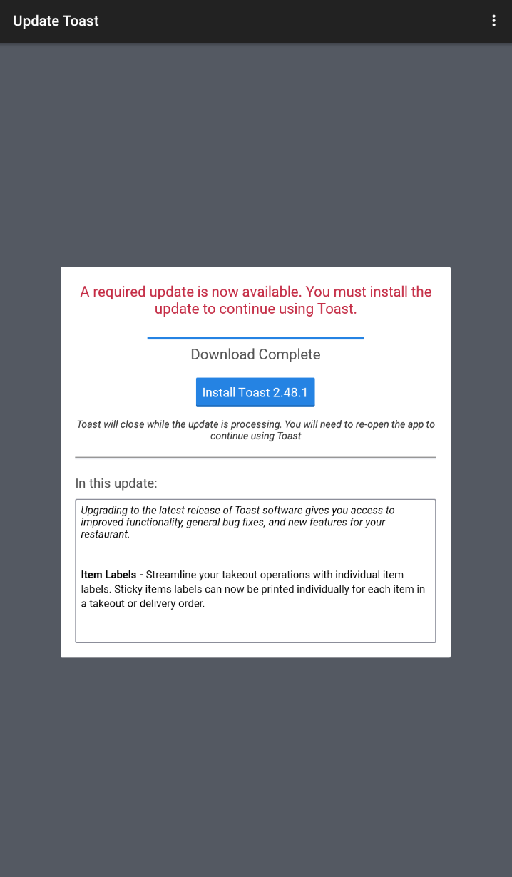 Installing a Required Toast Update