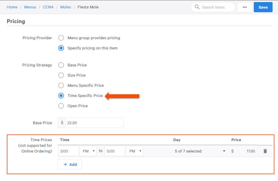Time Pricing, Size Pricing, Group Pricing and Item Pricing