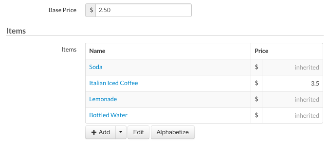 Time Pricing, Size Pricing, Group Pricing and Item Pricing