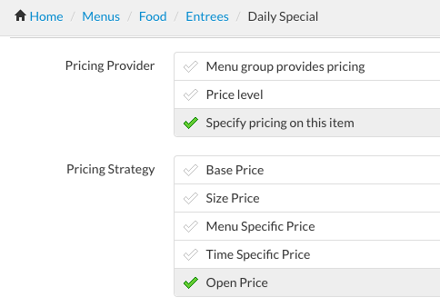 Creating an Open Item or Open Priced Menu Item