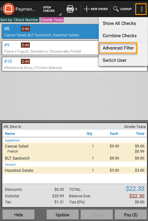 Viewing Check Status and Filtering Checks Shown on Device