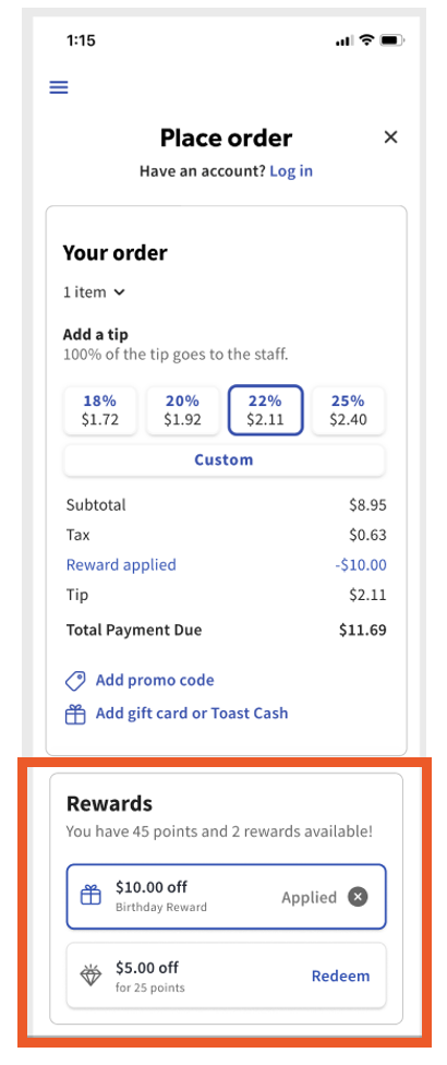 Redeem Points on Toast Loyalty