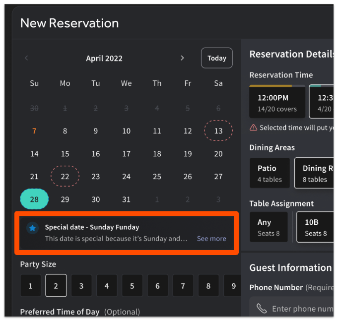 Toast Tables: Set Special Dates and Block Reservations