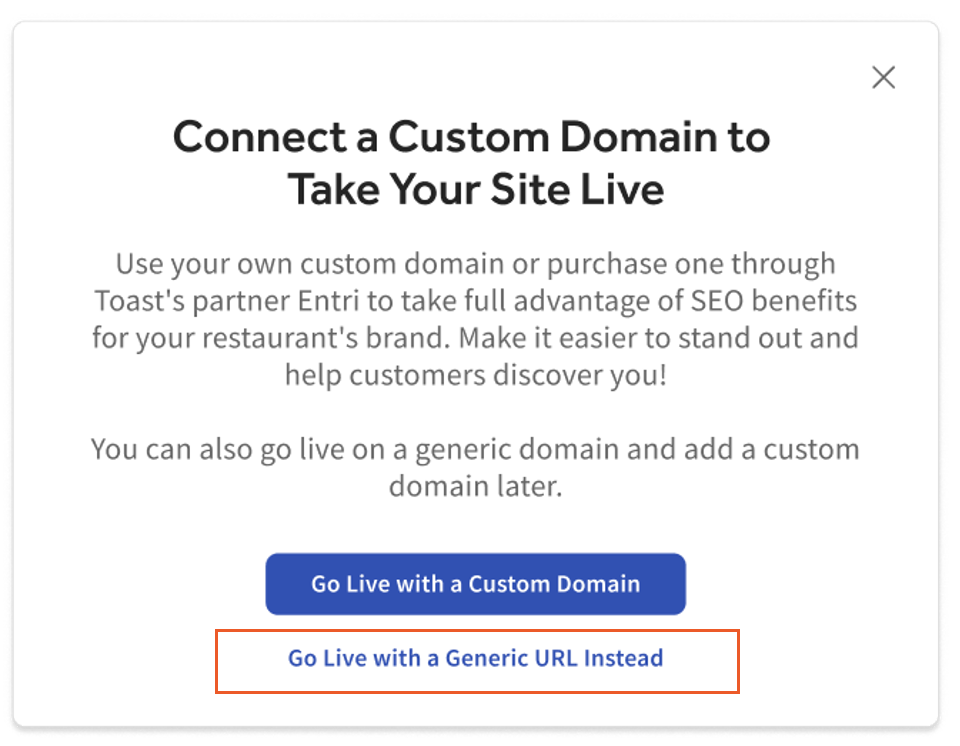 Domains for Toast Websites and Online Ordering Pro