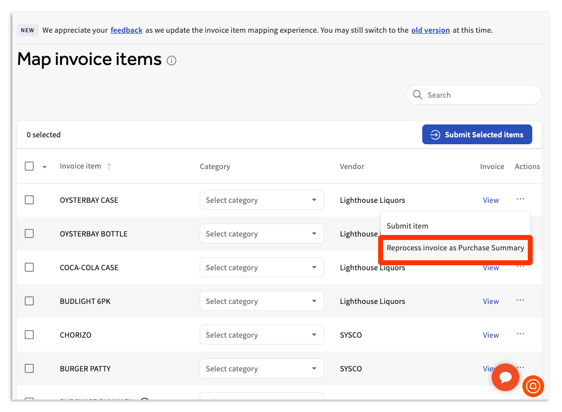 xtraCHEF: Map Invoice Items
