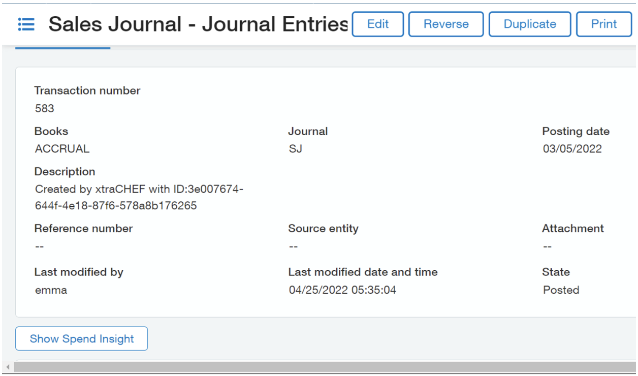 xtraCHEF: Sync Sales Journal Entries to Intacct