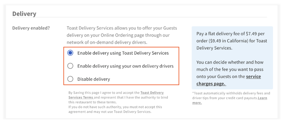 Get Started with Toast Delivery Services