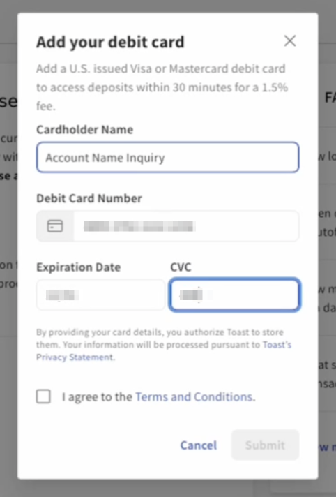 Update Debit Card for Instant Deposit