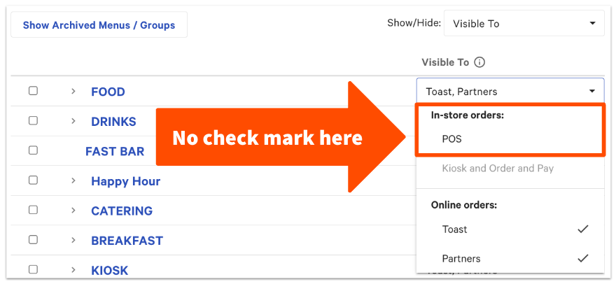 Configure Hidden Menus