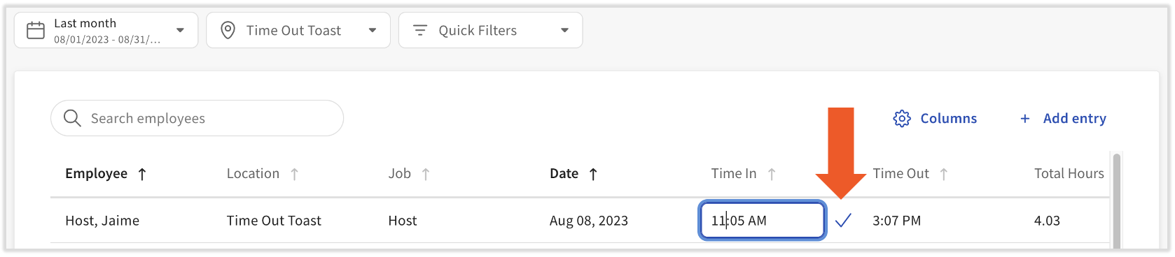 Edit Employee Time Clock Entries