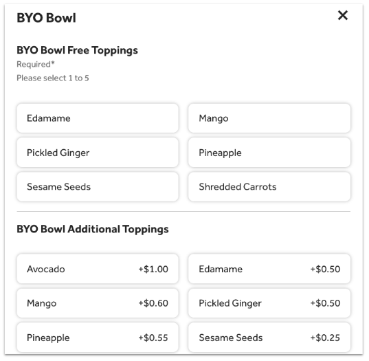 Set Up Your BYO Bowl or Taco Menu