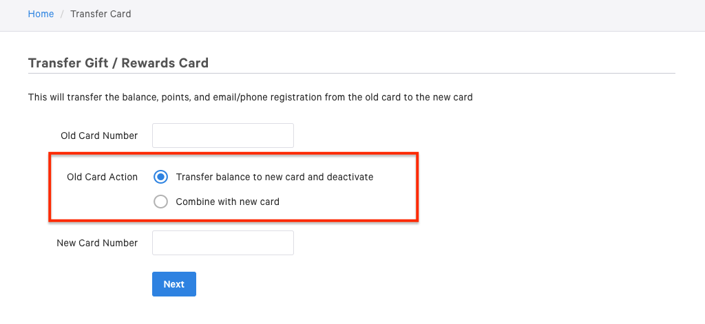 Transfer a Gift Card Balance