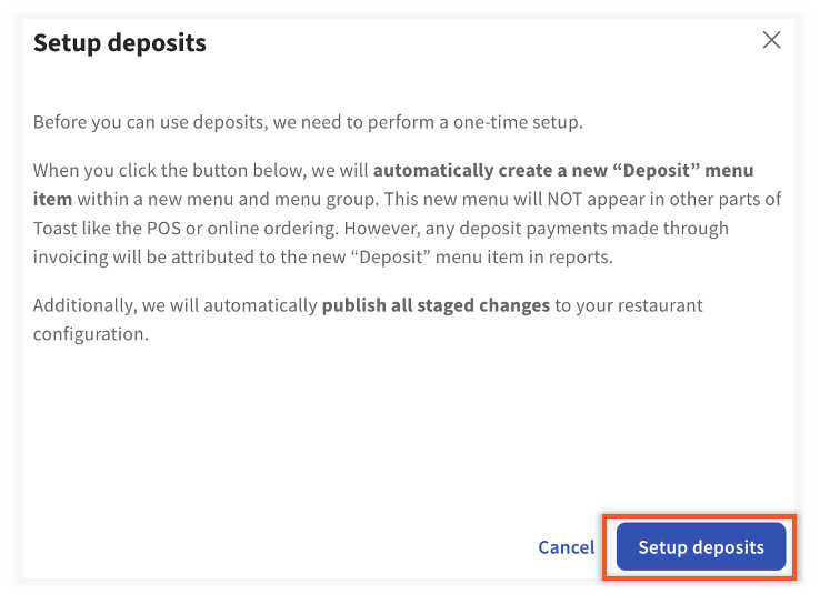 Set Up Deposits for Catering and Events