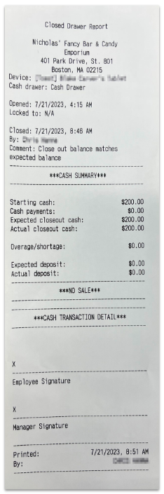 Closed Drawer Report