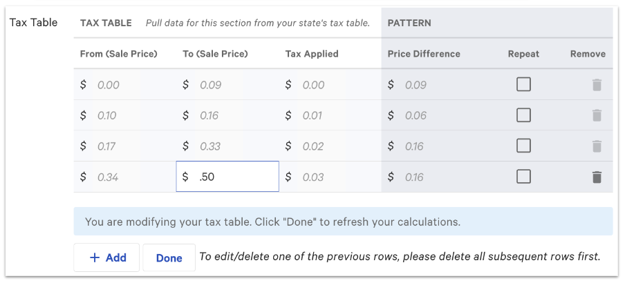 Configure Tax Tables