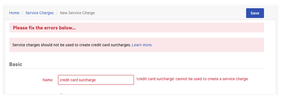 Service Charge Naming & Labeling